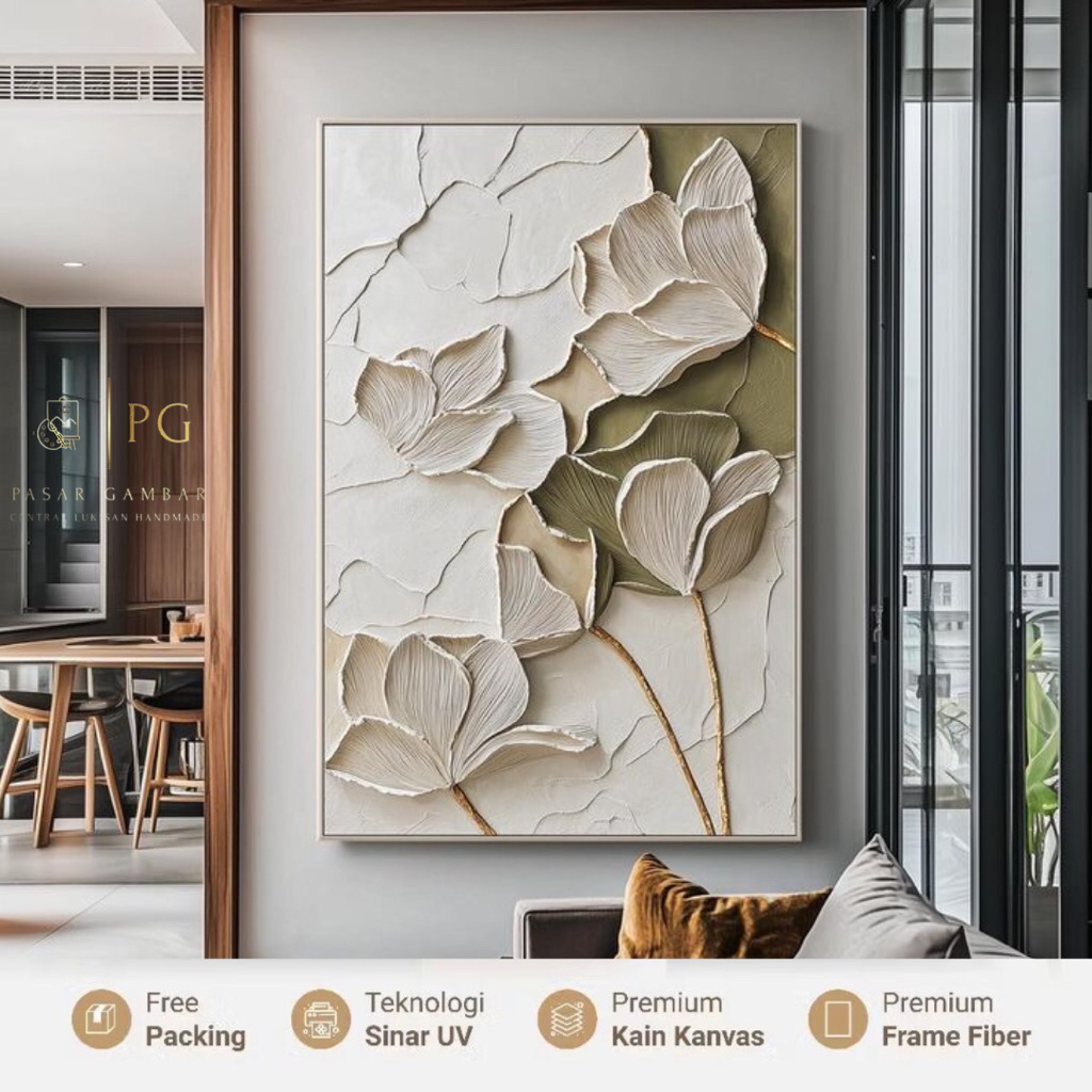 Jual lukisan bunga timbul 3D | lukisan canvas texstur | dekorasi modern ...