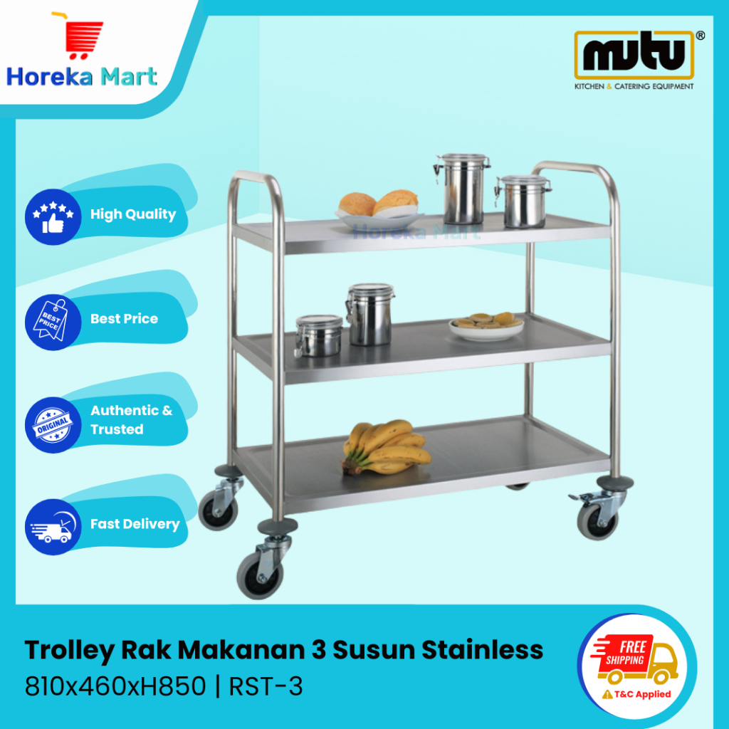 Jual Trolley Rak Makanan 3 Susun Stainless Steel Rak Dorong Serbaguna ...