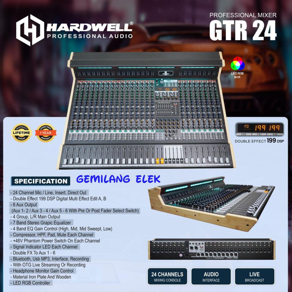 Jual Mixer Audio HARDWELL GTR 24 Double Effect 199 Dsp 24 Channel ...