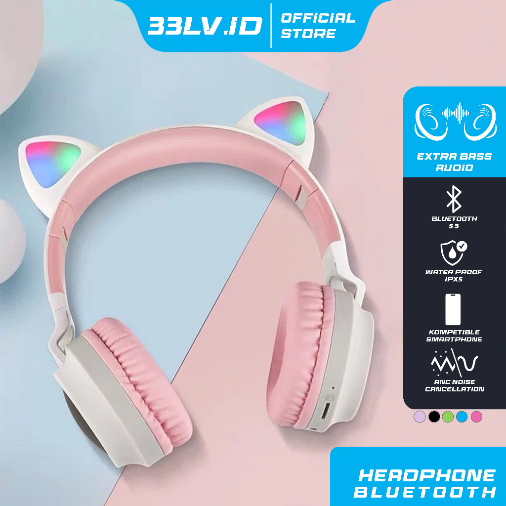 Jual 33LV.ID Headphone Bluetooth Model Telinga Kucing Lampu Led ...