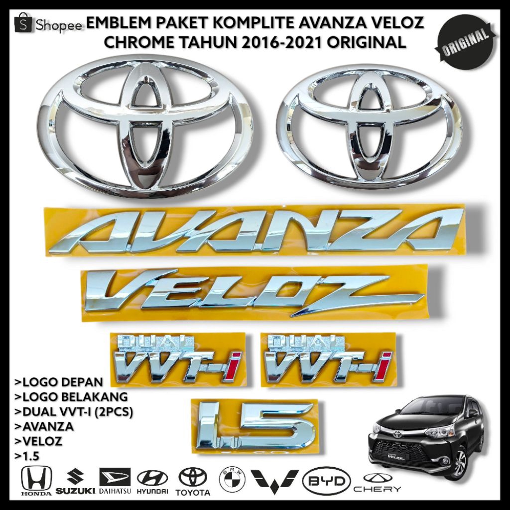 Jual Logo & Emblem Paket Komplit AVANZA VELOZ 2016-2021 Chrome Original ...