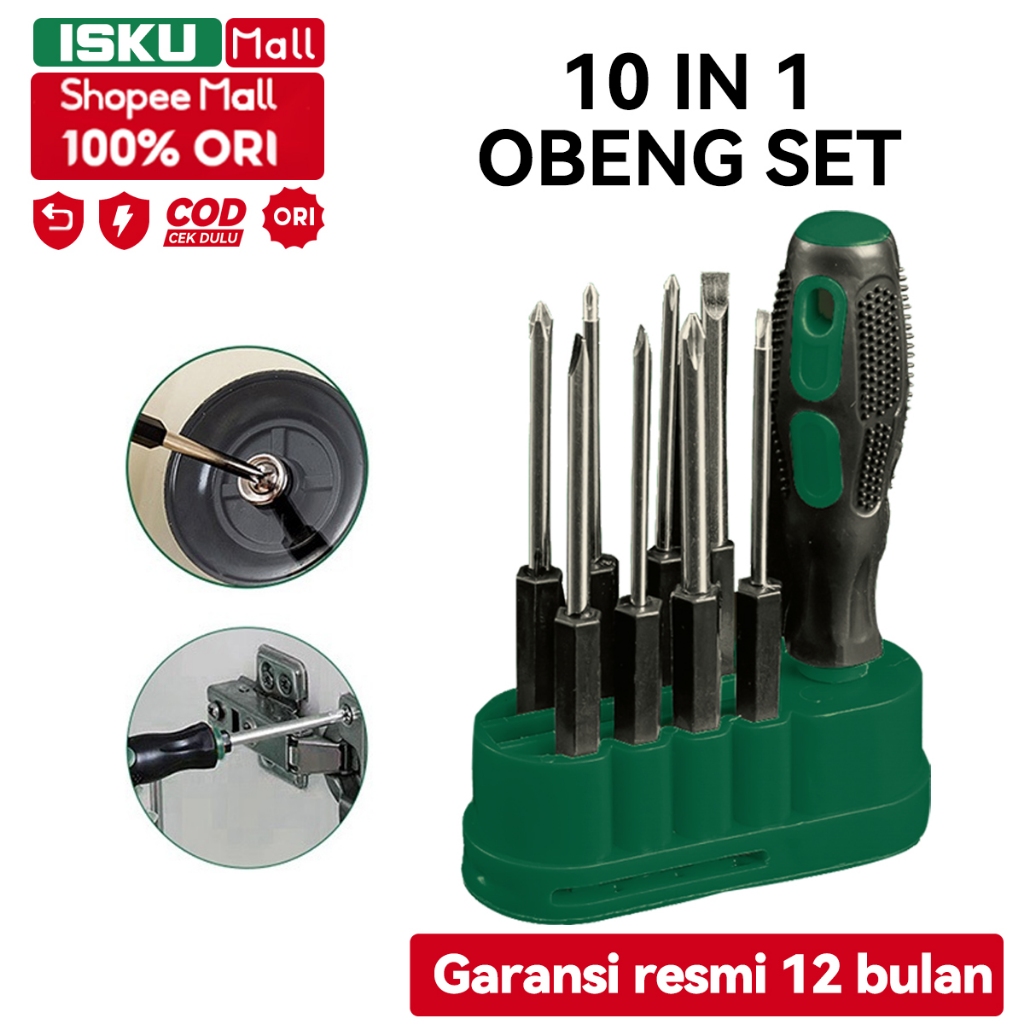 Jual ISKU Set Obeng 10 in 1 Obeng Phillips Multifungsi Set Obeng Gagang ...