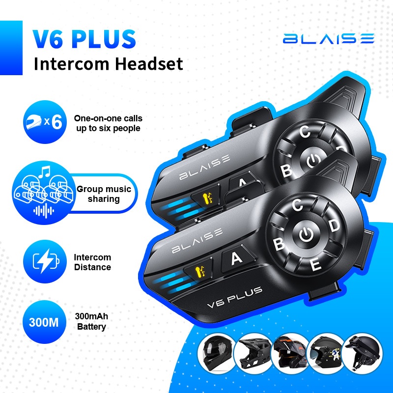 Jual BLAISE V6 Plus Intercom Helm headset Interkom buat 6 Riders Musik ...