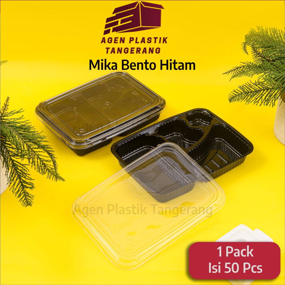 Jual [50 Pcs] Bento Mika Hitam Motif / Box Mika Bento/ Katering Bento ...