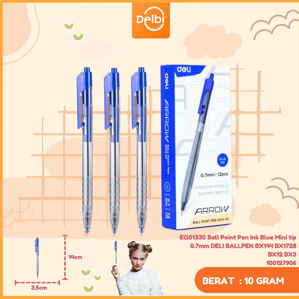 Jual Deli Q013 Arrow Retractable Ballpoint Pen Pulpen Cetek Halus 0.7 mm - / Blue / [1 Pack / 12 ...