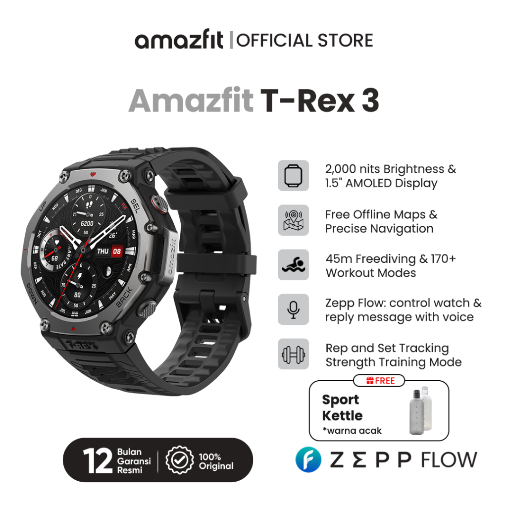 Jual Amazfit T-Rex 3 48mm Smartwatch 1.5" AMOLED Screen GPS SpO2 10 ATM Waterproof Jam Tangan ...