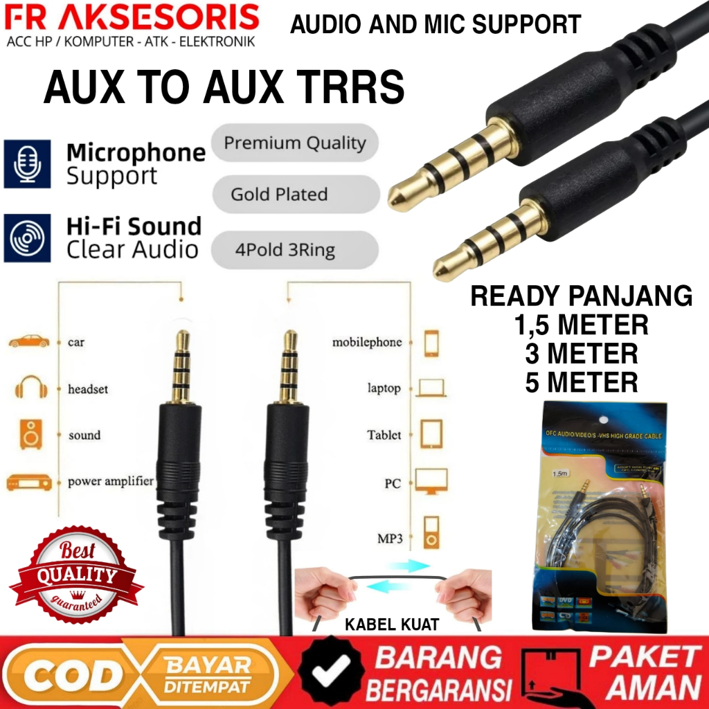 Jual KABEL AUX TO AUX TRRS KABEL AUDIO AUX 3,5 MM MALE TO MALE AUX TRRS ...