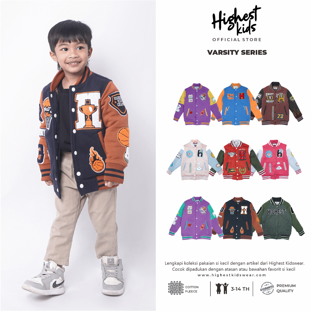 Jual Jaket Varsity Anak Cowok Cewek | full Bordir | Bahan Cotton Fleece ...