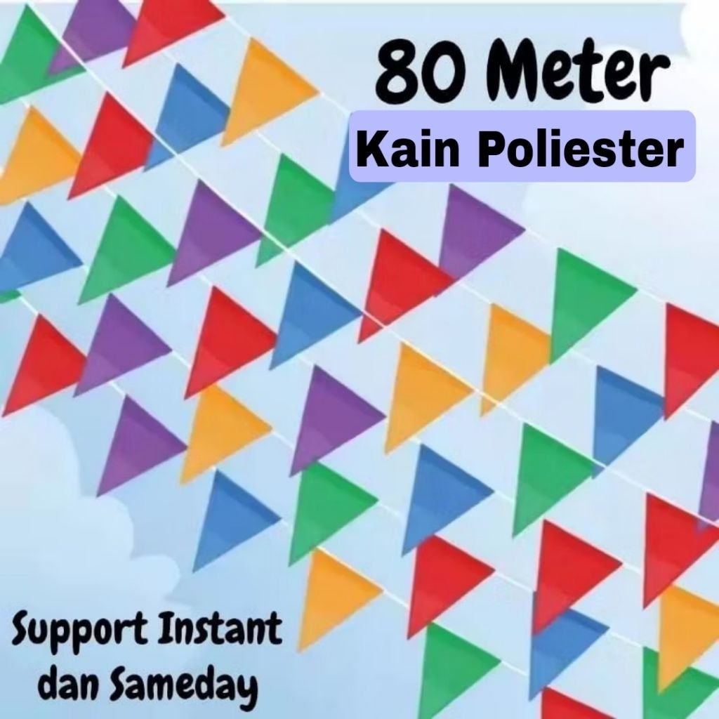 Jual 80Meter 150 Pcs Bendera KAIN POLIESTER Segitiga Warna Warni Panjang Bunting Flage Bendera ...