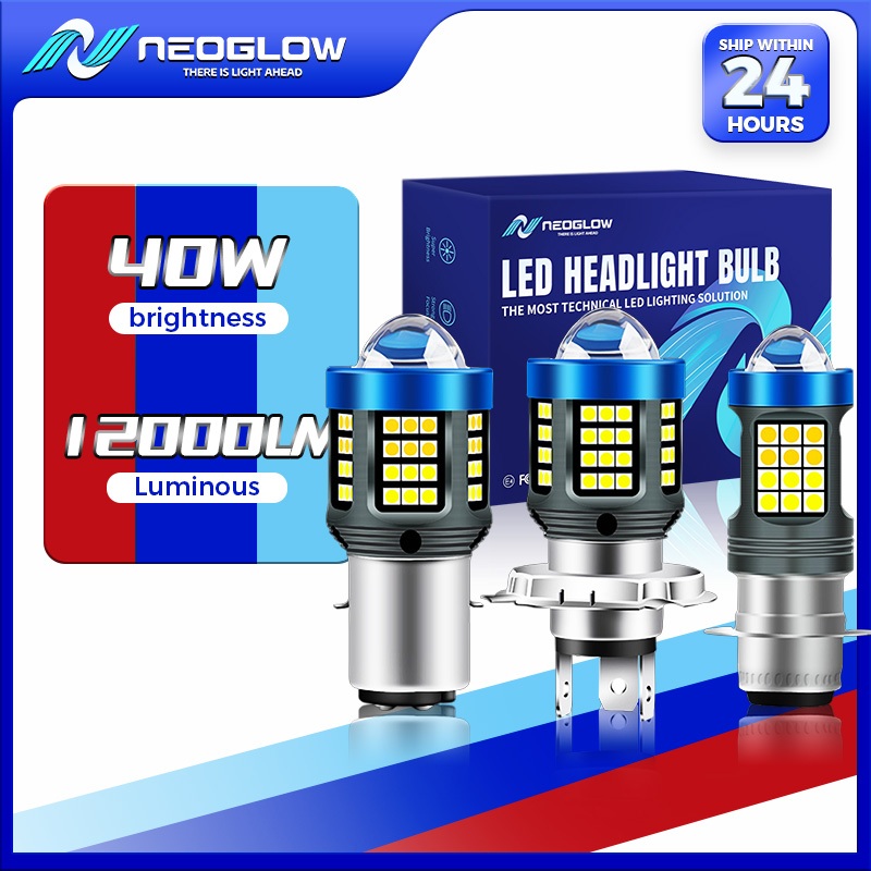 Jual NEOGLOW 1PC Lampu LED sepeda motor H4 H6 P15D lampu depan 40W ...