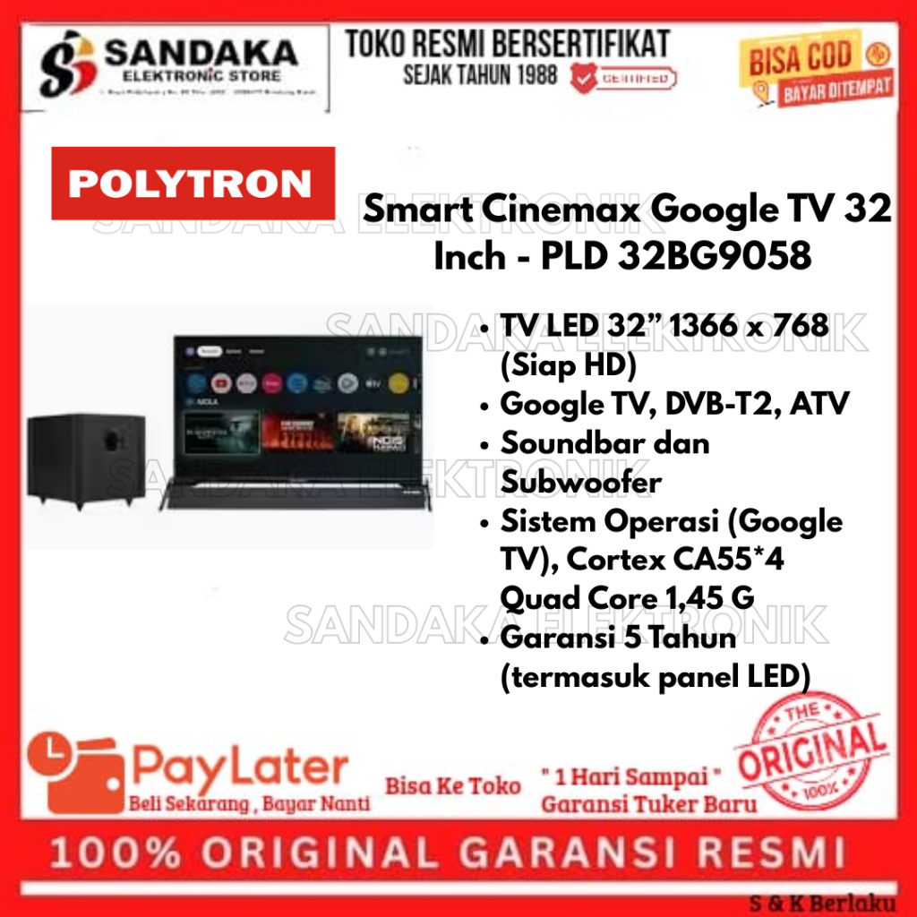 Jual LED TV POLYTRON 32 INCH 32BG9058 SMART CINEMAX GOOGLE | Shopee Indonesia