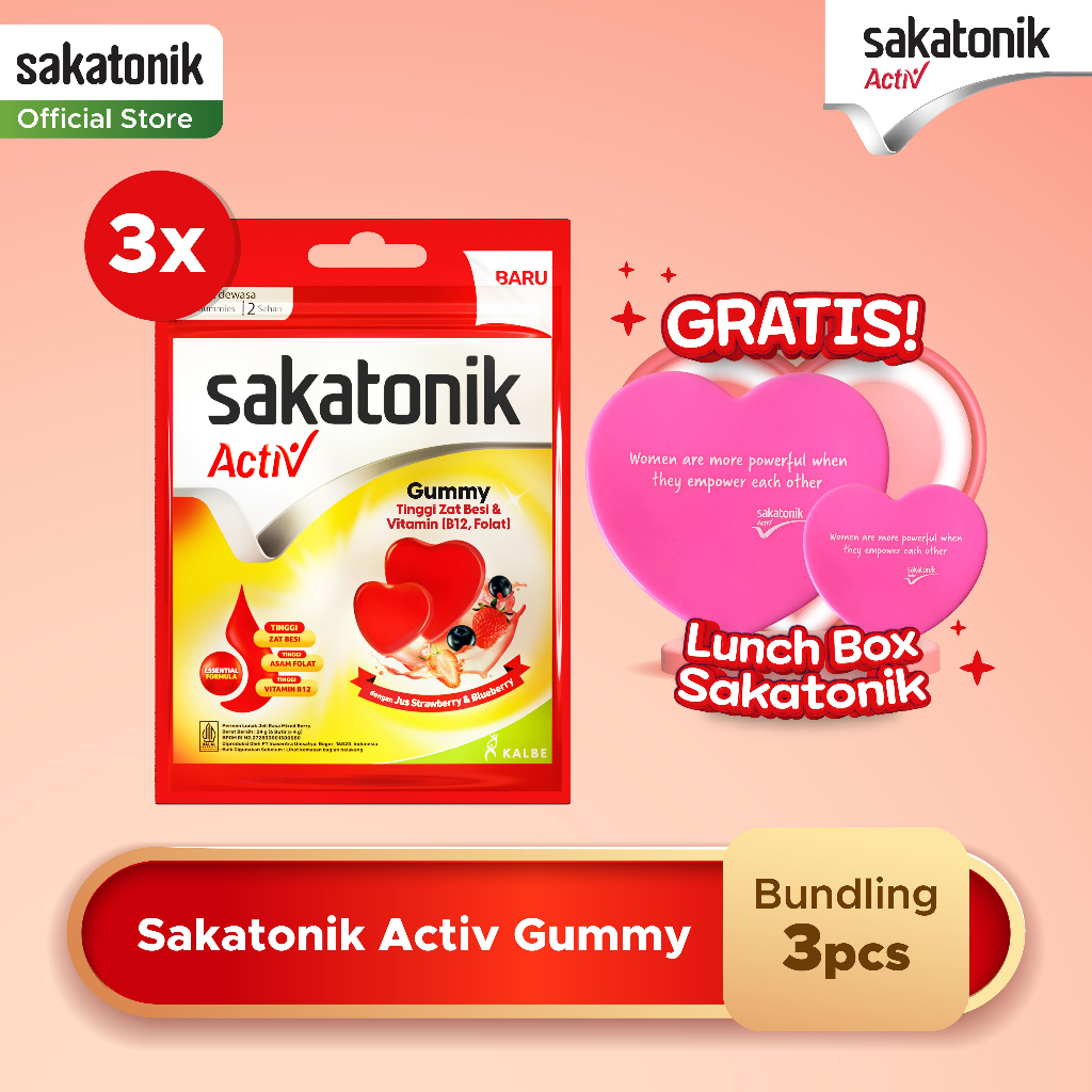 Jual Paket 3 Sakatonik Activ Multivitamin Zat Besi Gummy + free Lunch Box | Shopee Indonesia