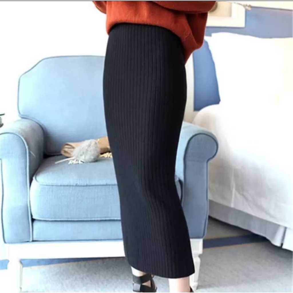 Jual Rok Span Knited Semi Rajut Tebal Tanpa Belahan Bawah/Belakang ...