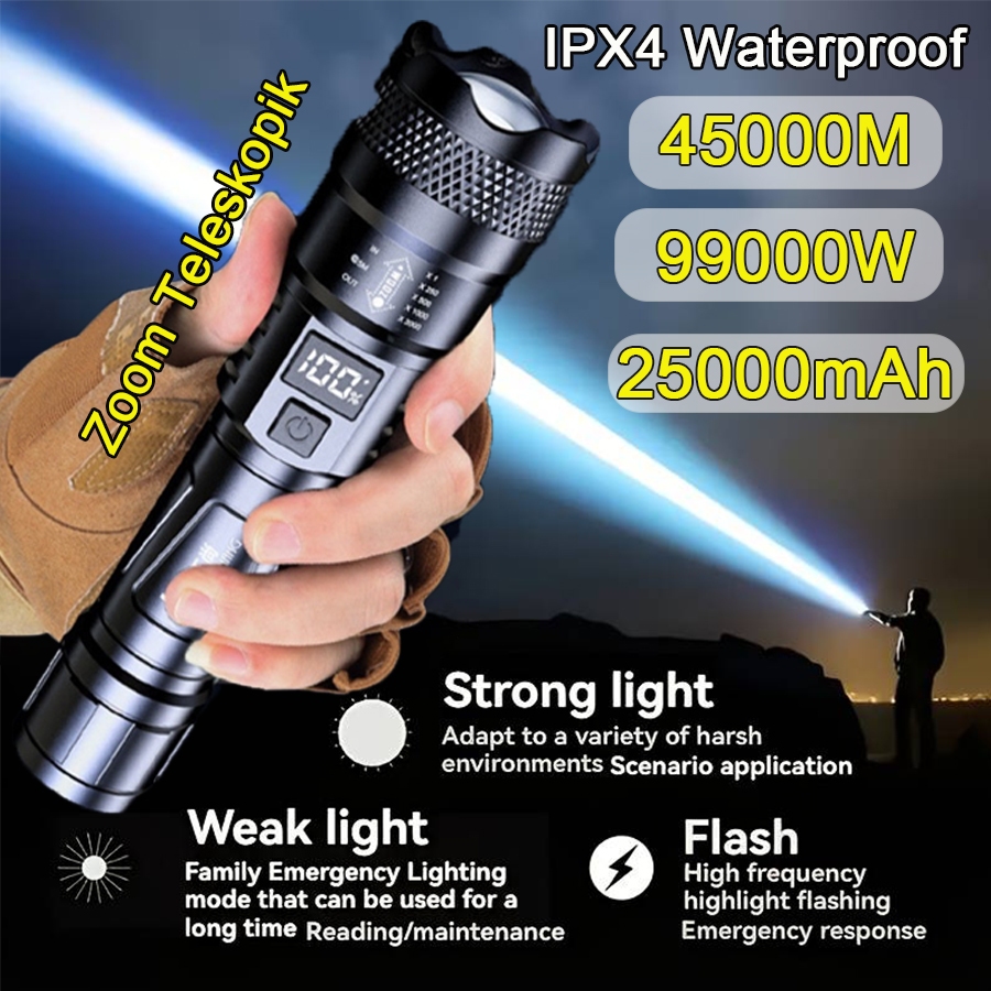 Jual 【COD】Senter Led Super Terang / Senter Led Police USB Recharge / 10000 Lumens Jarak Jauh ...