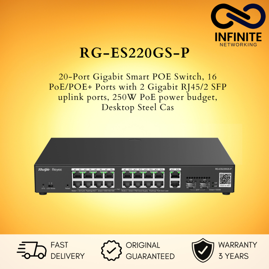 Jual RUIJIE REYEE RG-ES220GS-P 20-Port Gigabit Smart Cloud Managed PoE ...