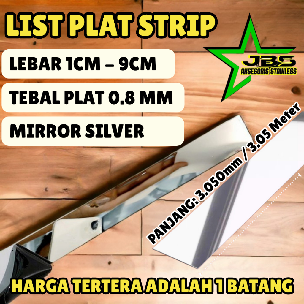 Jual LIST PLAT STRIP SILVER MIRROR / KILAP (L)10MM-90MM × (P)305CM × (T ...