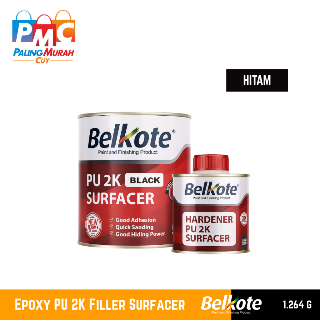 Jual Belkote Epoxy PU 2K Filler Surfacer Cat Dasar Epoksi Black/ Hitam ...