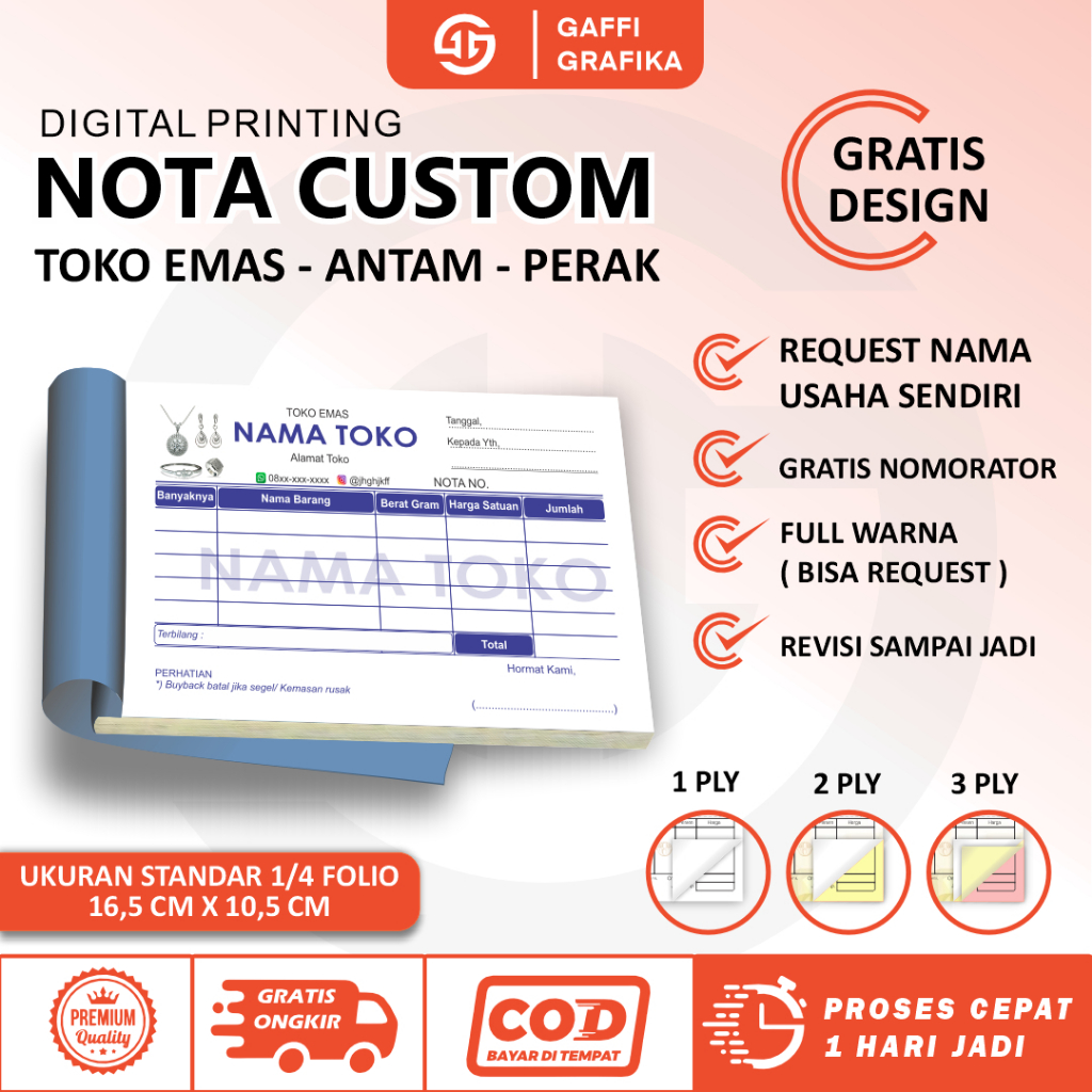 Jual Nota custom laundry 2 ply 1 ply full warna ukuran 1/4 folio ...