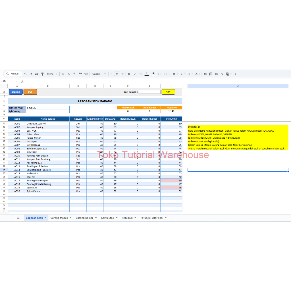 Jual Template GSheets Stok Barang Keluar Masuk Otomatis Bisa Closing ...