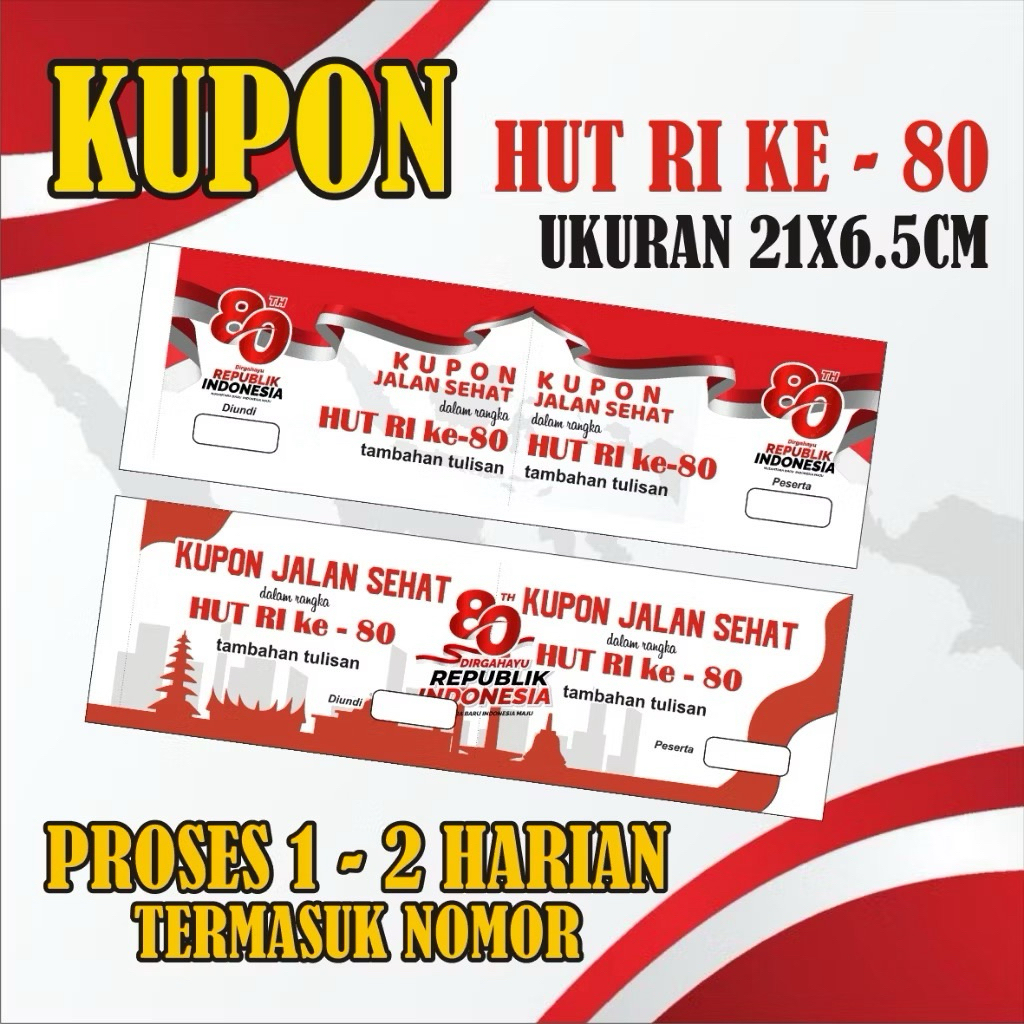 Jual Cetak Kupon Kemerdekaan Murah + Nomor / Kupon Jalan Santai Hut RI-80th / Kupon Hut RI ...