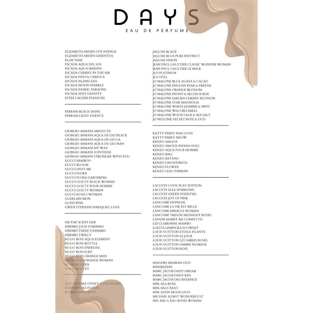 Jual (TULIS DI NOTE) DAYS PARFUM ALL VARIAN/ Bisa Instant | Shopee ...