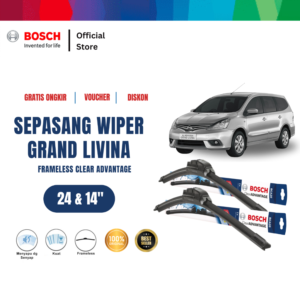 Jual Bosch Sepasang Wiper Nissan Grand Livina Frameless New Clear Advantage 24 dan 14 Inci ...