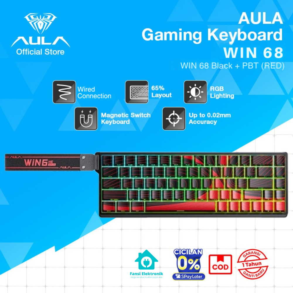 Jual AULA Gaming Keyboard WIN 68 HE MAX Black PBT Magnetic Cable Red ...