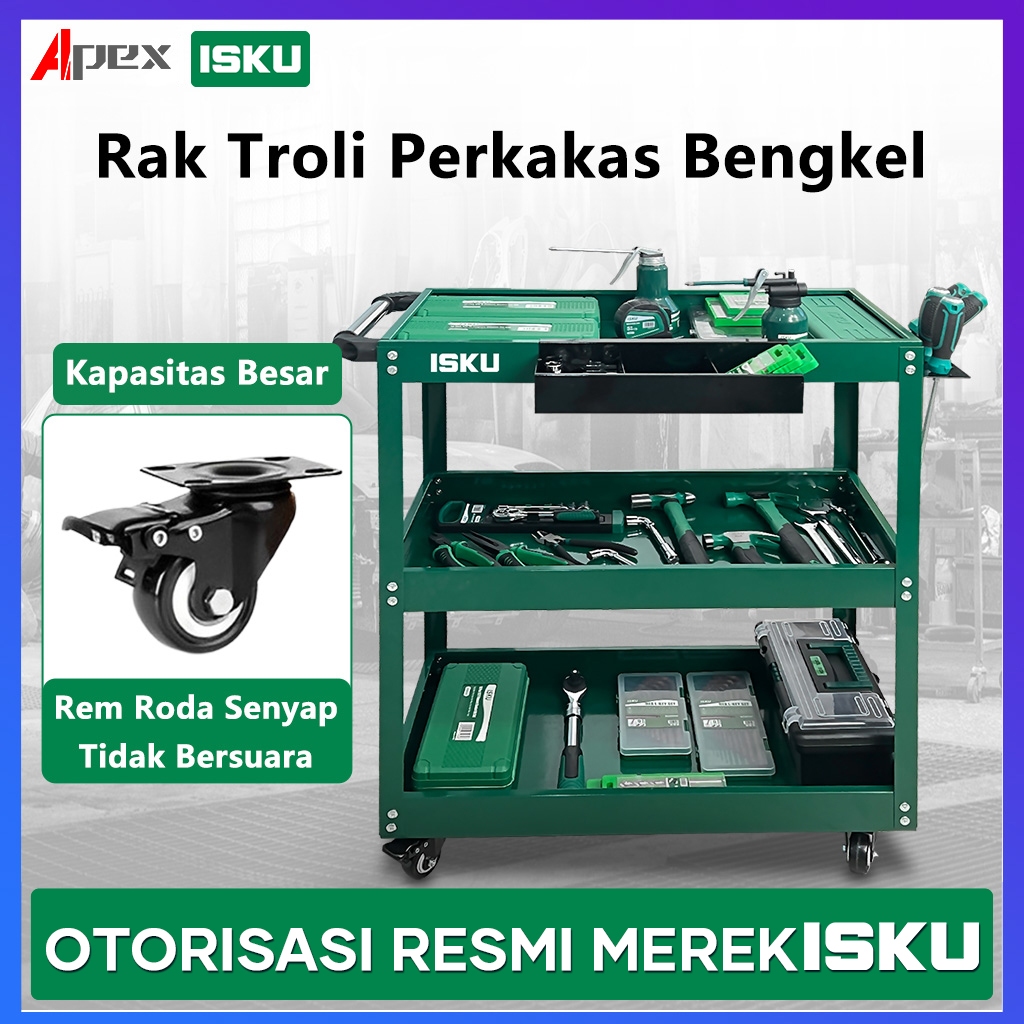 Jual ISKU Troli Bengkel Rak 3 susun trolly besi trolley Tool Cart Rak ...