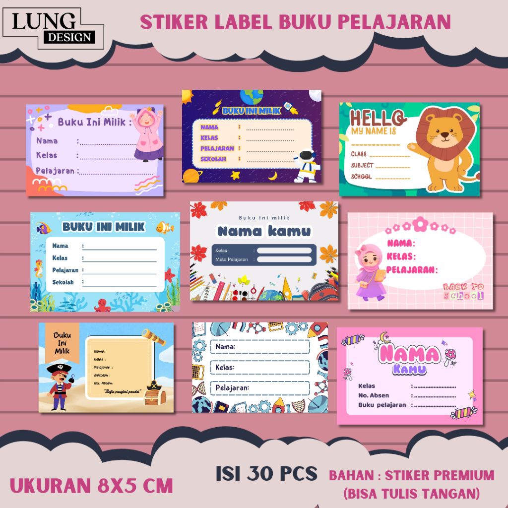 Jual Uk 8X5 (isi 30 pcs) STIKER LABEL NAMA STICKER BUKU PELAJARAN ...