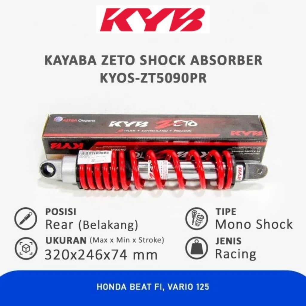 Jual SHOCK KYB ZETO BEAT VARIO MIO 320MM ZT5090R MERAH ORIGINAL KAYABA ...