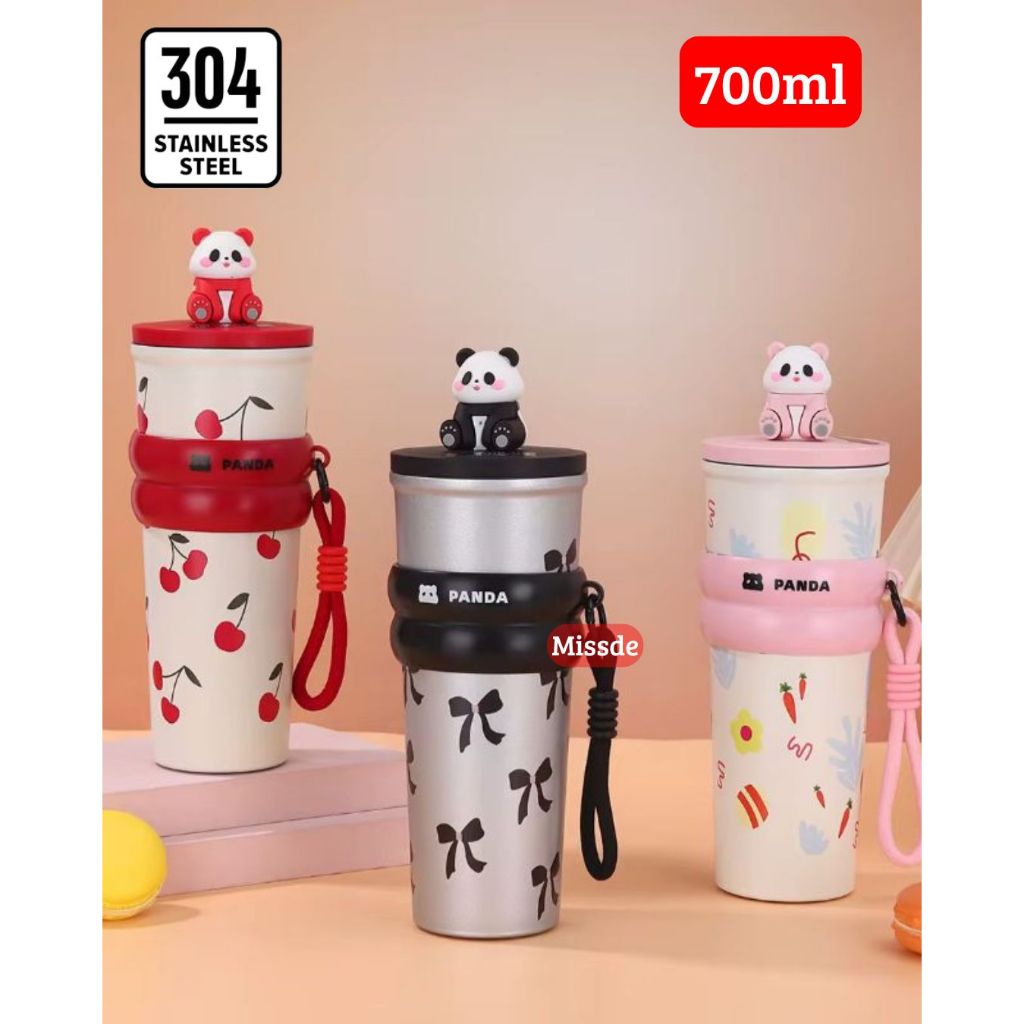 Jual Tumbler 700ml Mug Stainless Steel / Gelas Minum Sedotan / Hot & Cold Mug Panda With Straw ...
