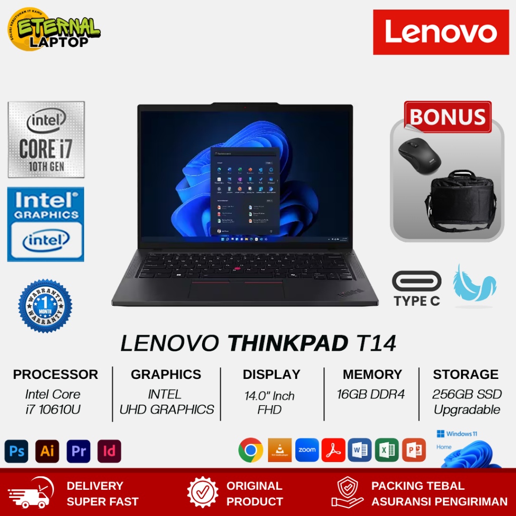 Jual Lenovo Thinkpad T14 Intel Core i7 10610U 16GB RAM 1TB SSD 14 Inch Full HD Windows 11 Home ...