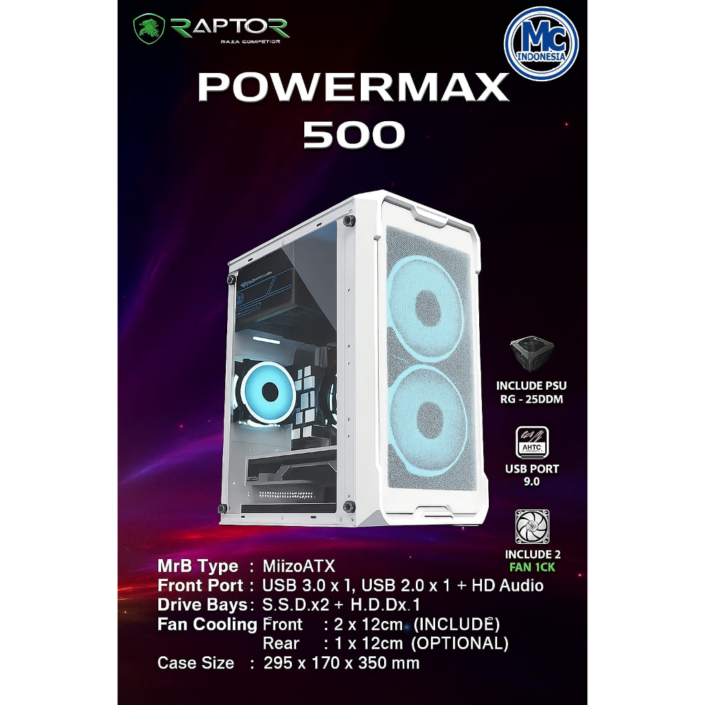 Jual Casing Pc Gaming Komputer Raptor Stripe Claw include PSU 500W ...