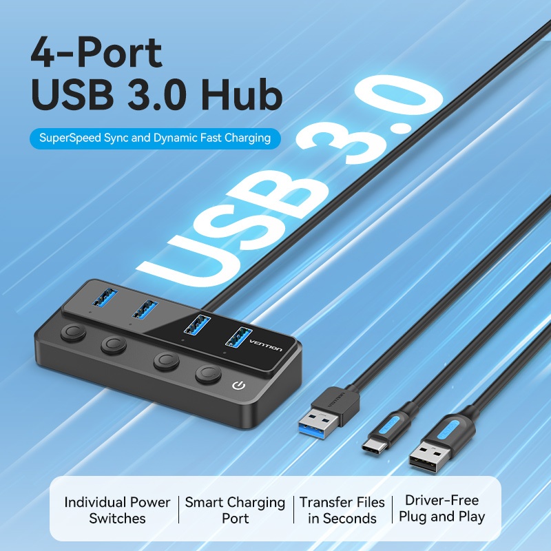 Jual USB HUB VENTION 4 Ports 3.0 + Type-C with Individual Power ...