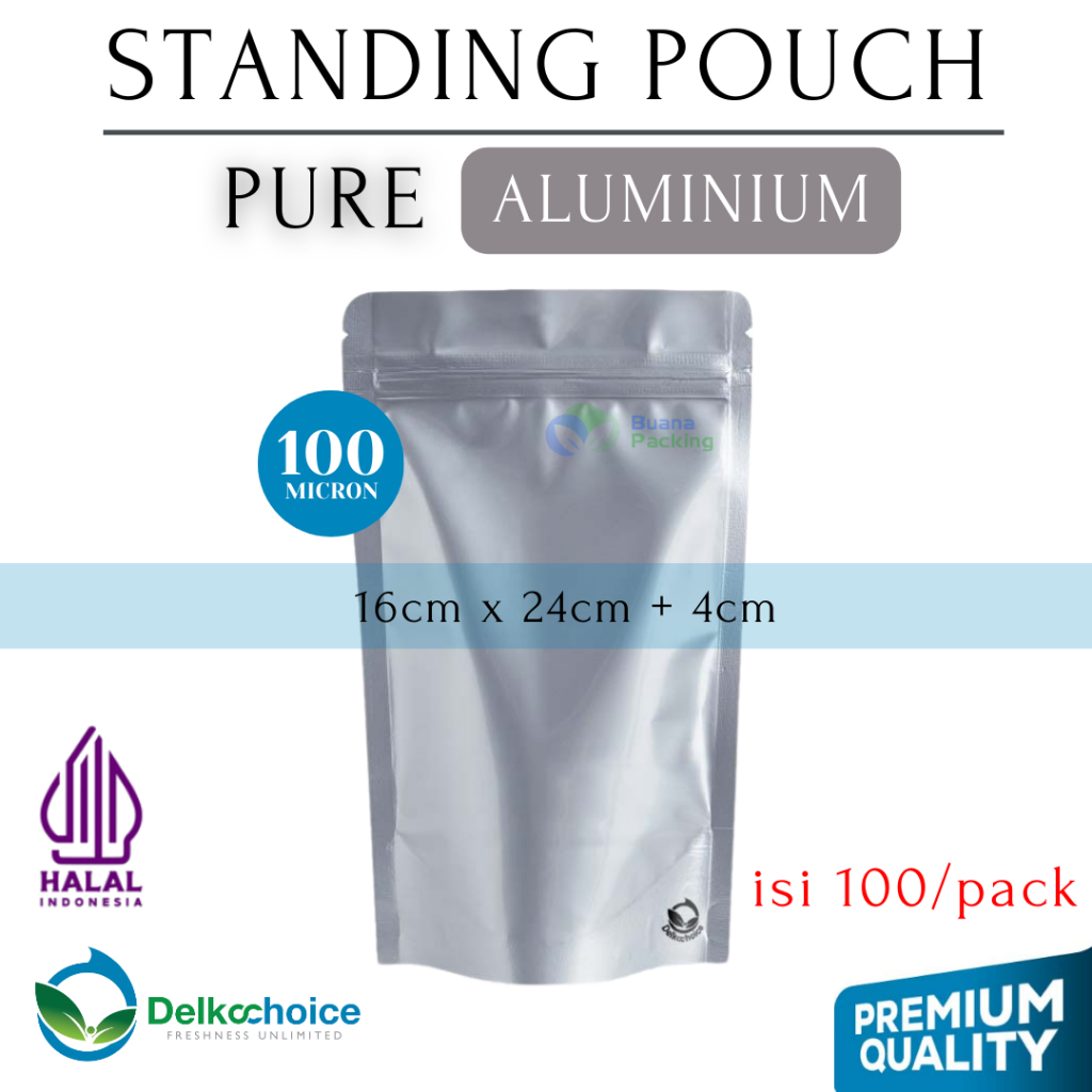 Jual DELKOCHOICE STANDING POUCH PURE ALUMUNIUM FOIL ZIPLOCK 16x24 ...