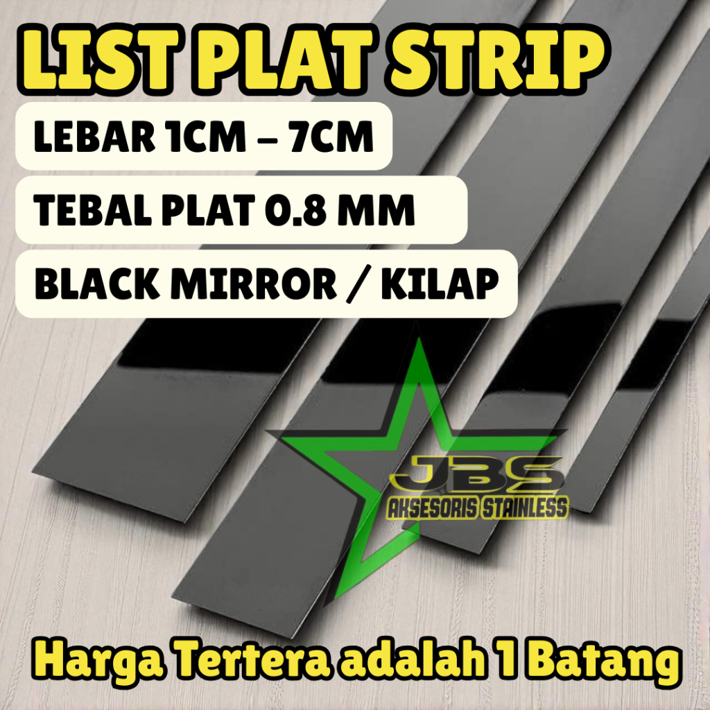 Jual LIST PLAT STRIP BLACK MIRROR / KILAP (L)10MM-70MM × (P)305CM × (T ...