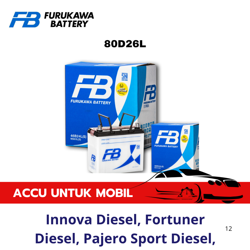 Jual Aki Mobil FURUKAWA 80D26L 12V / 70Ah untuk Mobil Innova Diesel, Fortuner Diesel, Pajero ...