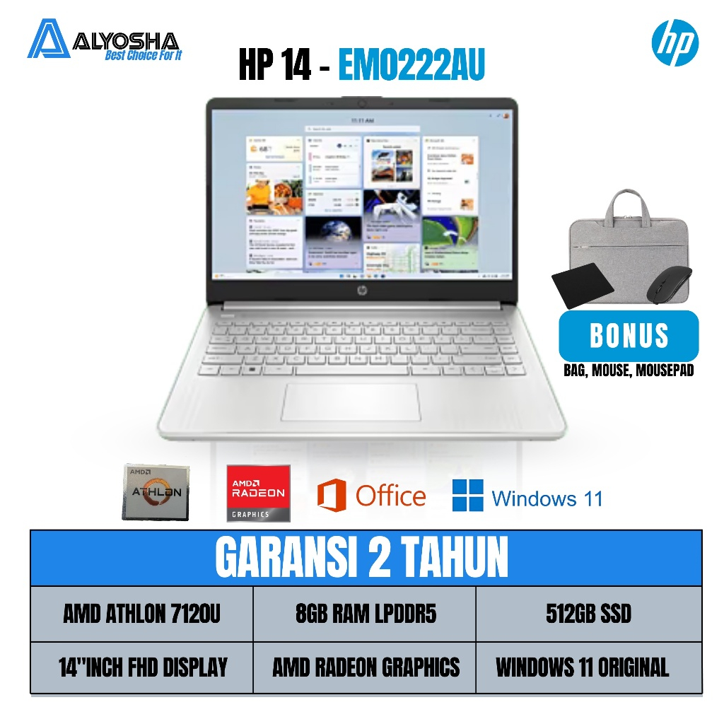 Jual LAPTOP Hp 14-EM0222AU AMD ATHLON SILVER 7120 8GB LPDDR5 512GB AMD ...