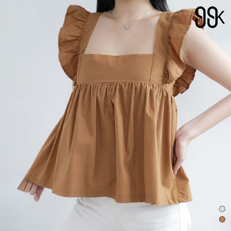 Jual 99kOUTLET Square Neck Ruffle Strap Back Bow Tie Tank Peplum Blouse ...