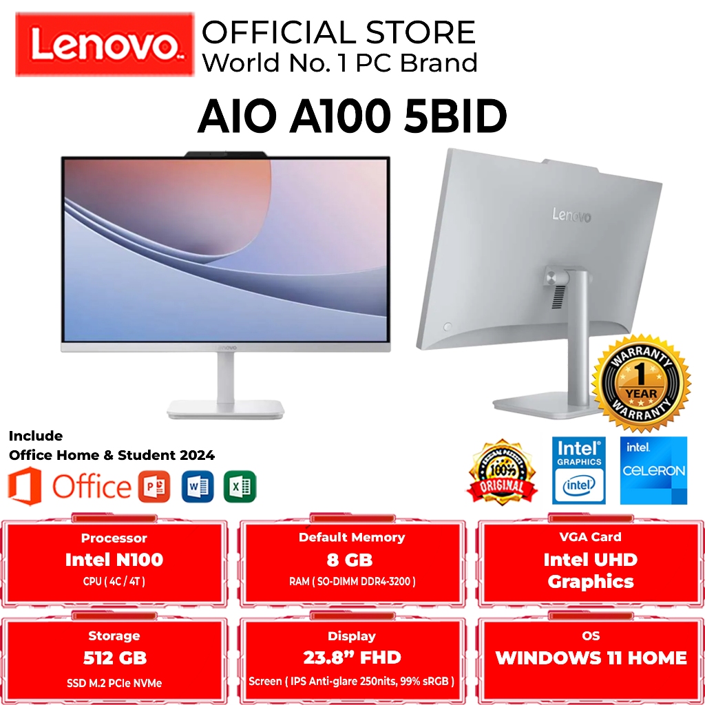 Jual LENOVO AIO ALL IN ONE A100 5BID CLOUD GREY INTEL CELERON N100 8GB ...