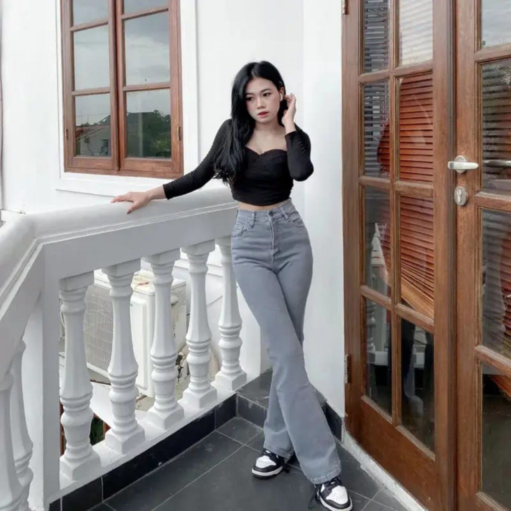 Jual Highwaist Cutbray Jeans Wanita Loose Kekinian-Celana Jeans Cutbray ...