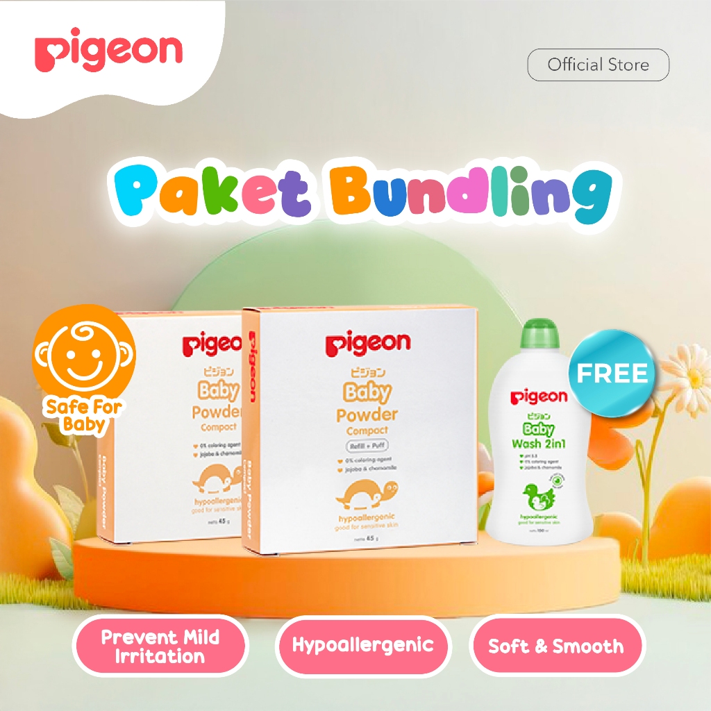 Jual Paket PIGEON Baby Powder Cake Chamomile 45Gr+Refill+Free Baby Wash ...