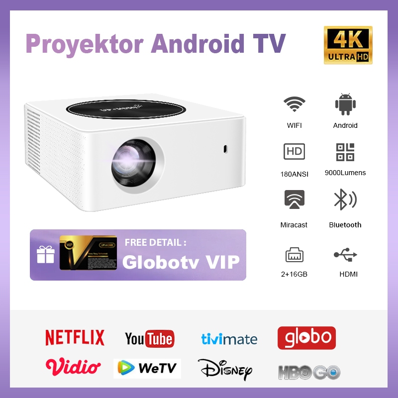 Jual Smart Proyektor Portable Led Android 13.0 Bluetooth Proyektor 2.4 ...