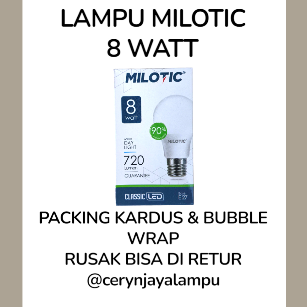 Jual Lampu LED Milotic A-Bulb 8W – Terang Maksimal, Cahaya Putih 6500K ...