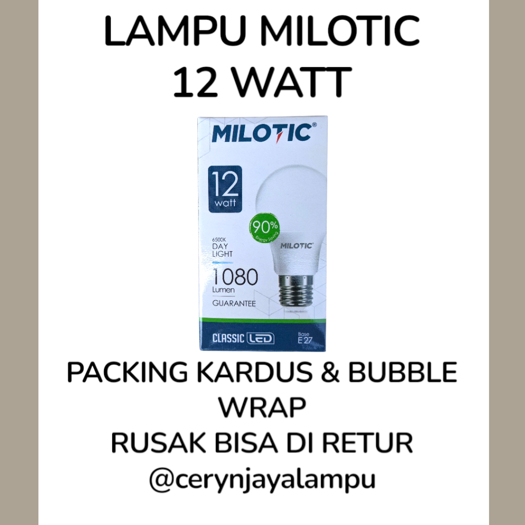 Jual Lampu LED Milotic A-Bulb 12W – Terang Alami, Putih 6500K, Awet ...