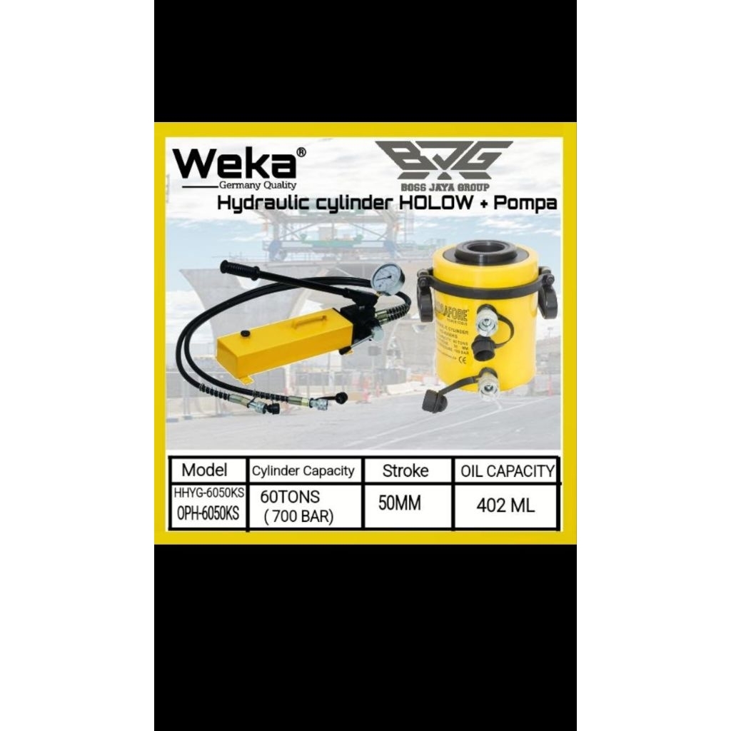 Jual Hydraulic cylinder hollow plunger 60 ton stroke 50 mm dabel acting plus hand pump weka ...
