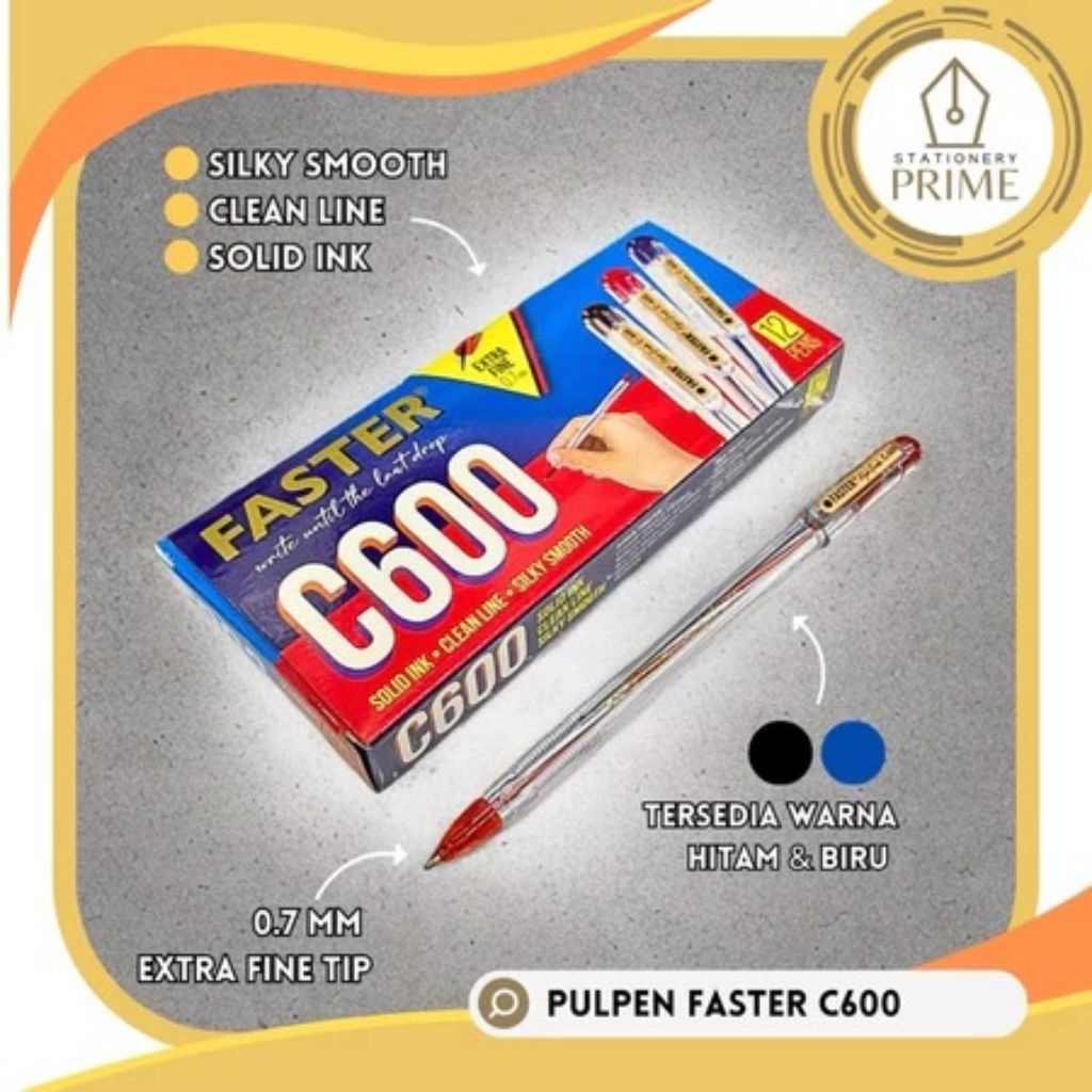 Jual Ballpoint Pulpen FASTER C600 0,7mm Hitam Biru ( Isi 12 Pcs ...