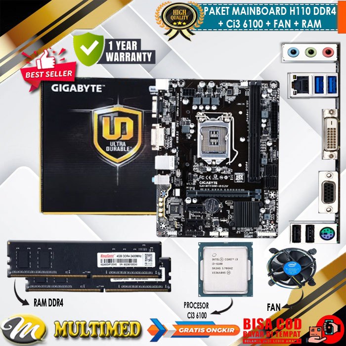 Jual Paket Motherboard H110 LGA 1151 DDR4 New + Core I3 6100 + Fan + RAM | Shopee Indonesia