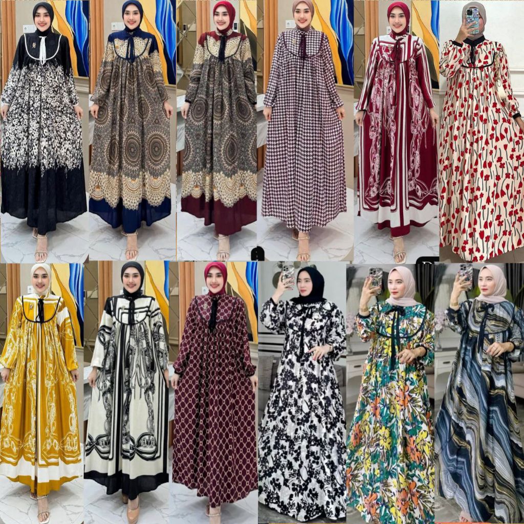 Jual Gamis Rayon Premium Motif Aksen List Tali Pita Gamis Busui Resleting Maxy Dress Rayon Busui ...