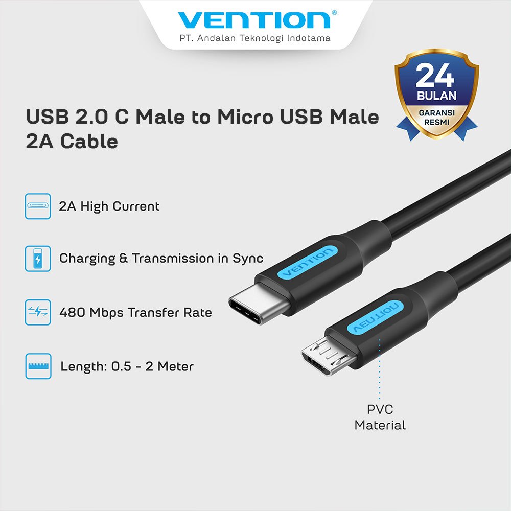 Jual Vention Kabel Data Cable USB Type C to Micro 2A 1M 2M TPE - COV ...